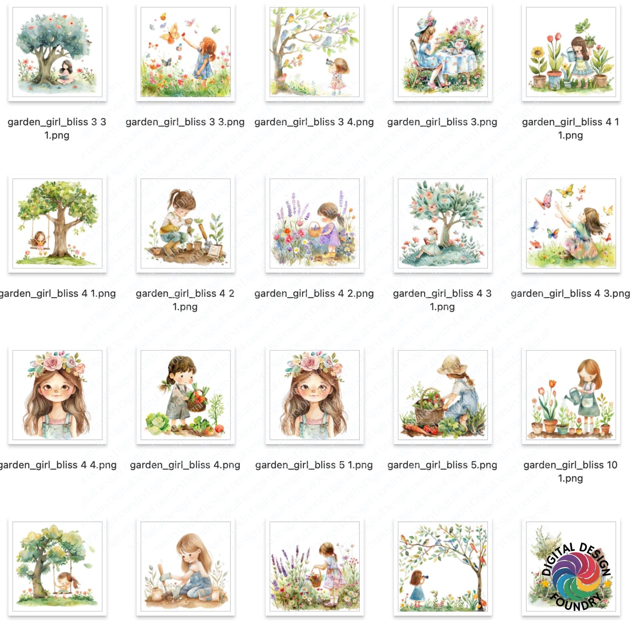 40 Watercolor Garden Girl Clipart Whimsical Fairycore Pngs Cottagecore ...