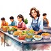 Cafeteria Fun Clipart | 30 Watercolor Pngs | School Lunch Illustrations ...