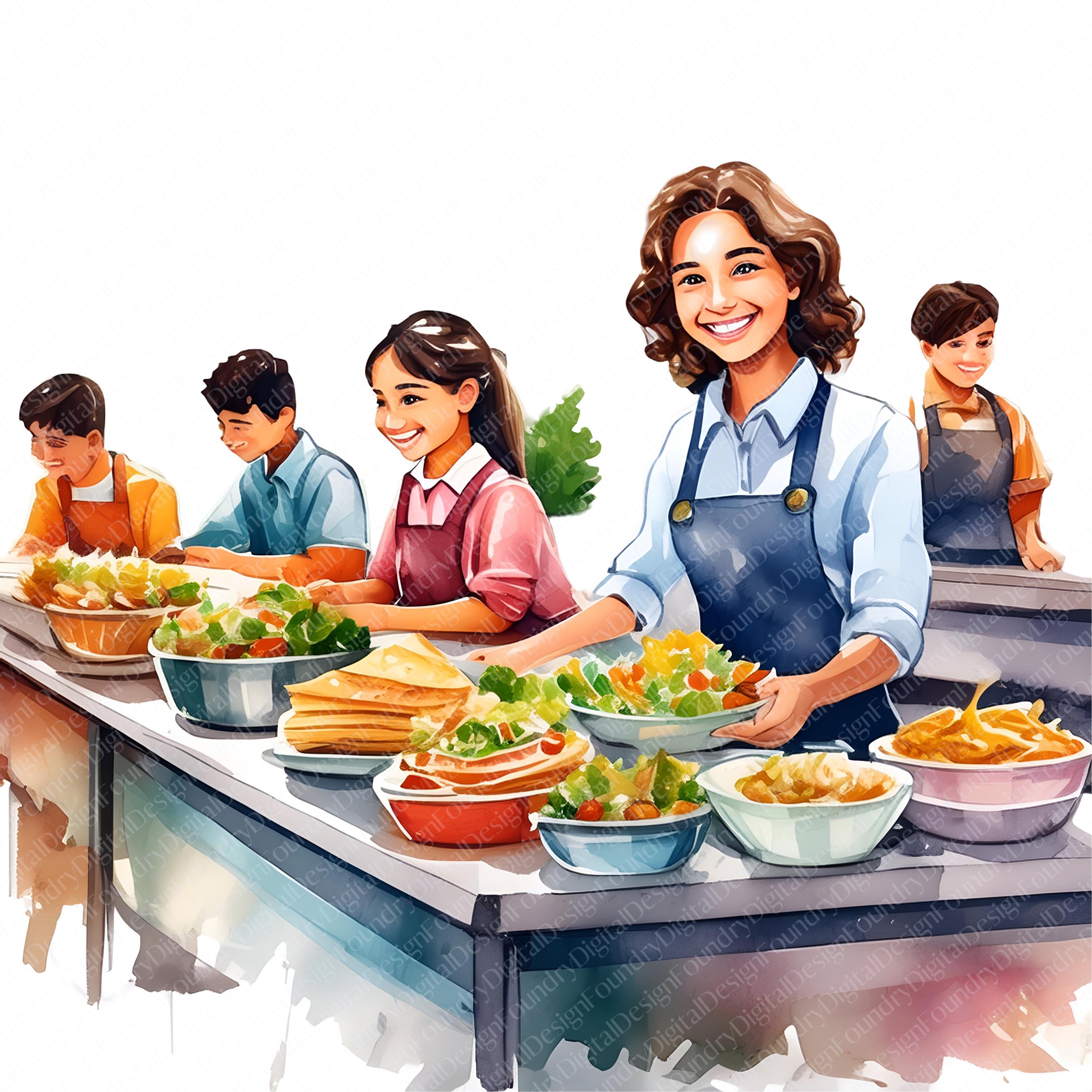 Cafeteria Fun Clipart | 30 Watercolor Pngs | School Lunch Illustrations ...