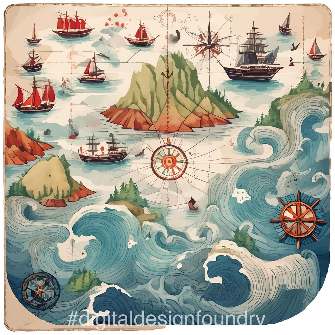 20 Vintage Map Clipart Watercolor PNG, SVG, JPG, Retro Cartography ...