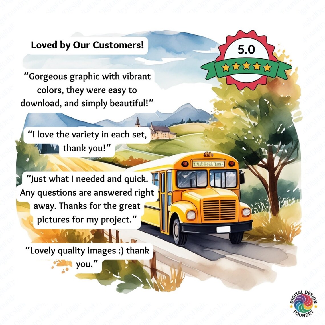 School Bus Clipart | 24 Watercolor PNG, SVG, JPG | Back to School ...