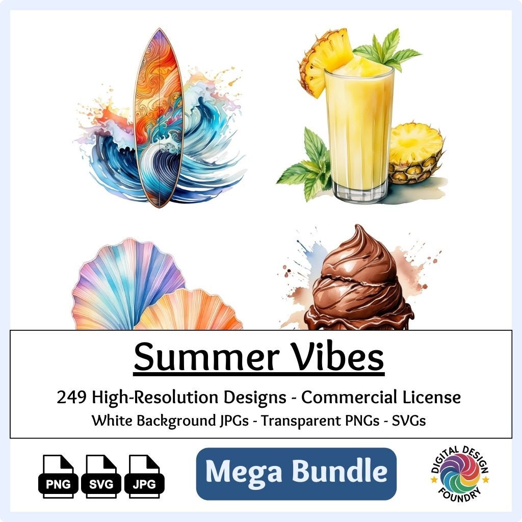 249 Summer Clipart Mega Bundle Watercolor PNG, SVG, JPG, Beach ...