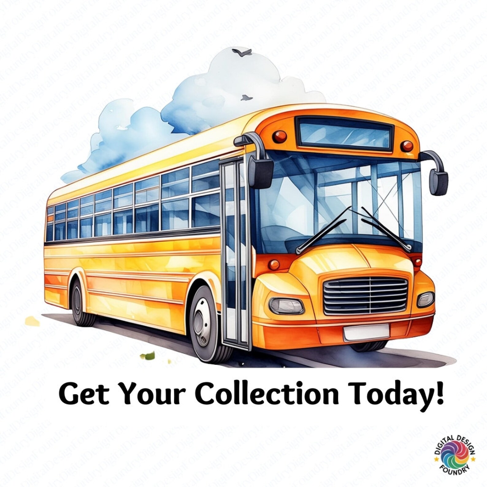School Bus Clipart 24 Watercolor PNG, SVG, JPG Back to School ...