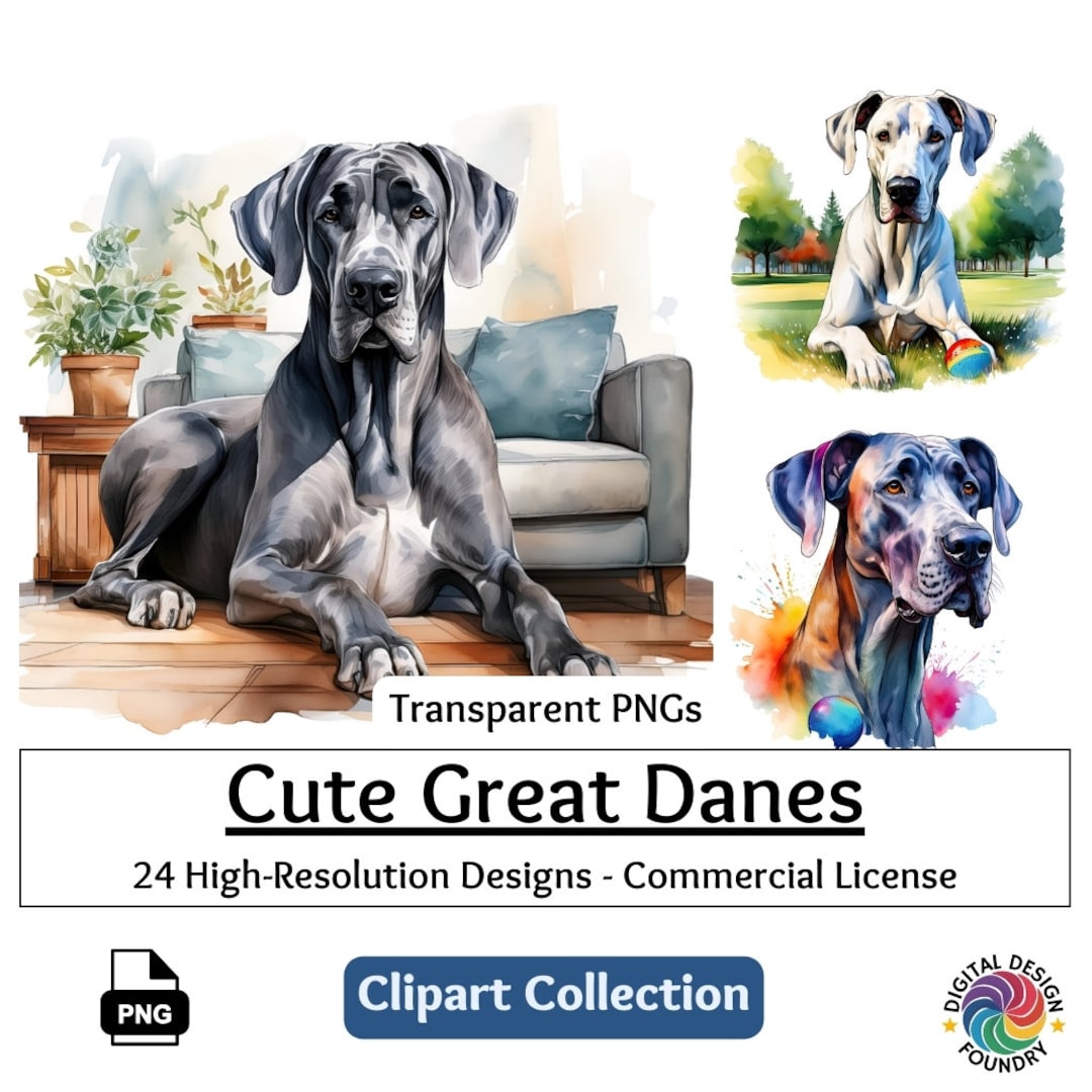 24 Cute Great Dane Clipart | Watercolor PNG | Adorable Dog ...