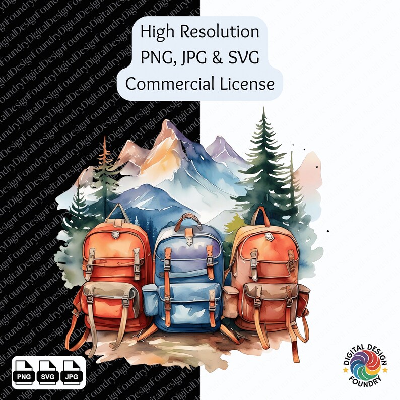 179 Vintage Camping Clipart Bundle PNG, SVG, JPG, Retro Watercolor Outdoors, Campfire, Camper ...