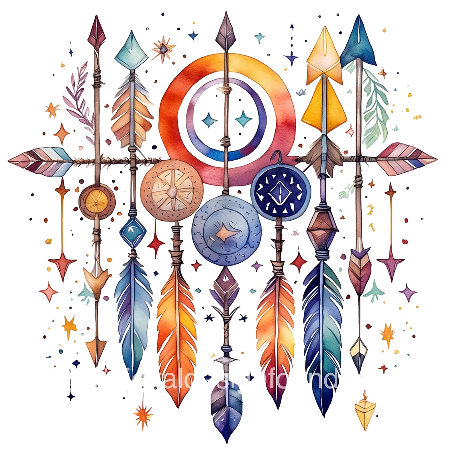 28 Boho Arrows Clipart Watercolor PNG, SVG, JPG, Tribal, Feather ...