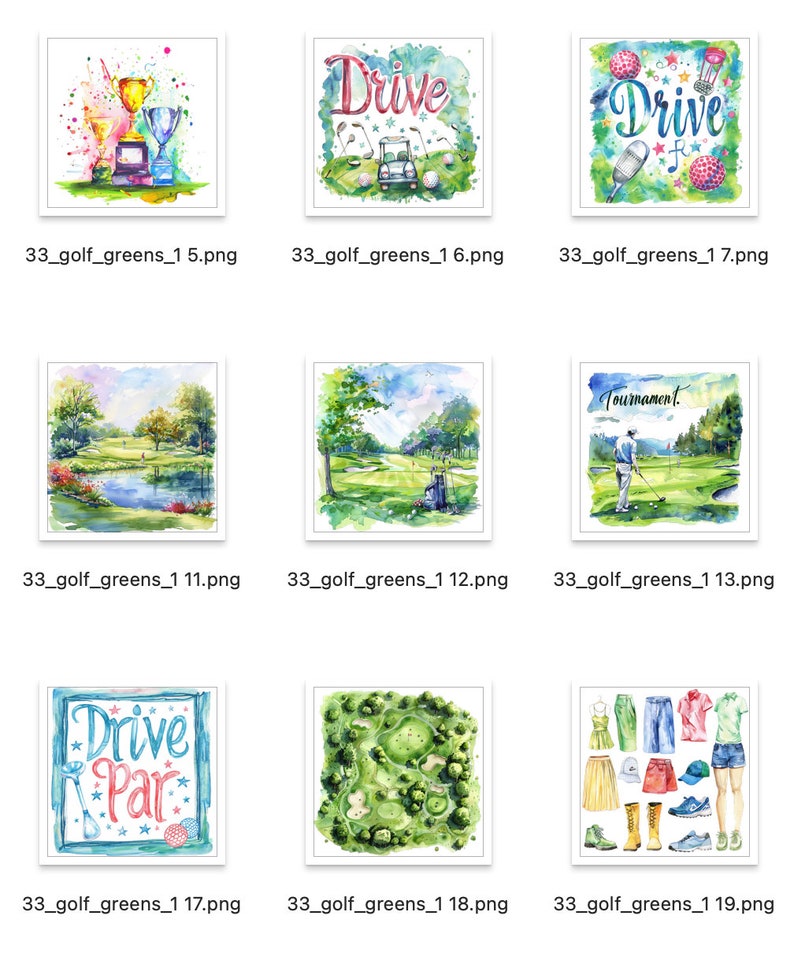33 Watercolor Golf Clipart Golf Greens & Scenes PNG Set Golfer Gifts ...