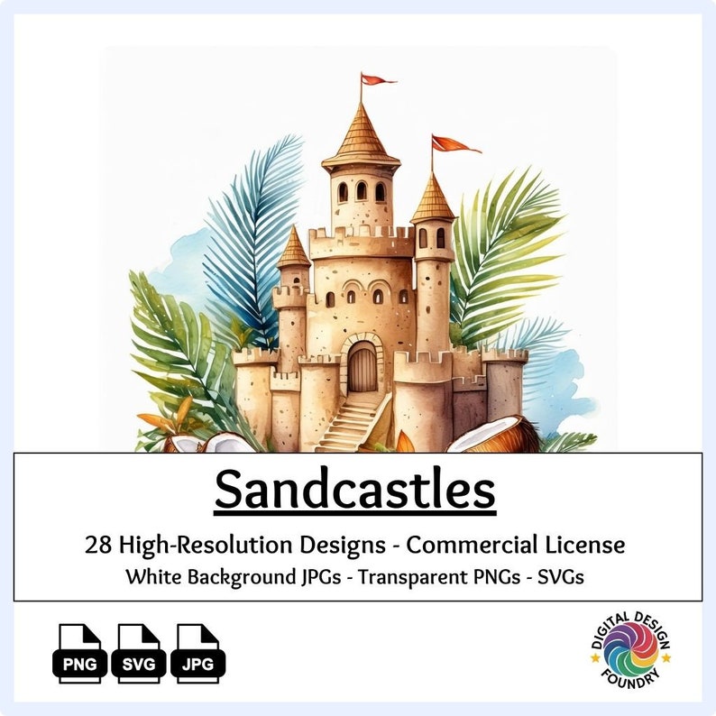 28 Sandcastle Clipart Watercolor PNG, SVG, JPG, Summer, Beach, Vacation ...