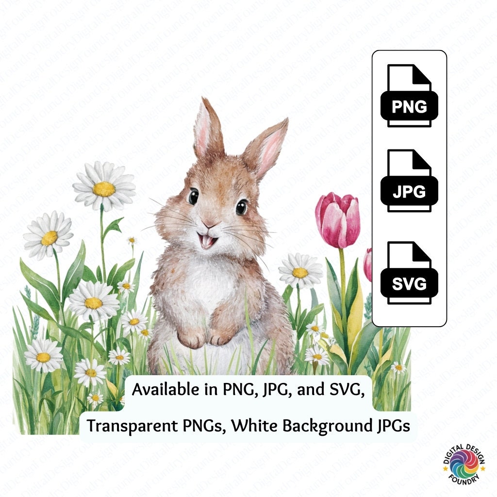 Spring Bunny Clipart 19 Watercolor PNG, SVG, JPG, Easter Decor, Kids ...