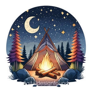 Retro Campfire Clipart 20 Watercolor PNG, SVG, JPG, Vintage Camping ...