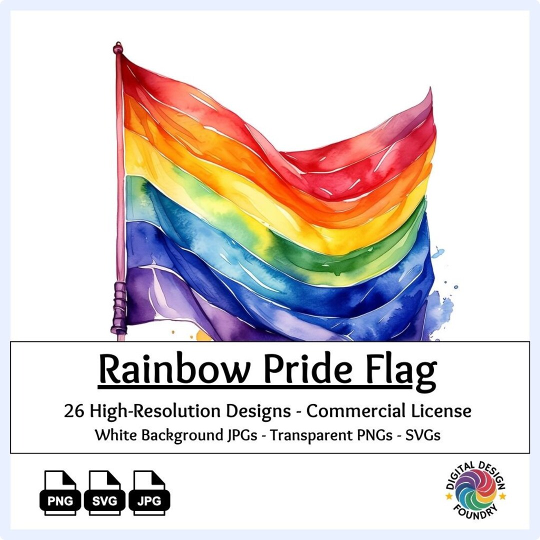26 Rainbow Pride Flag Clipart Watercolor PNG, JPG, LGBTQ Pride Month ...