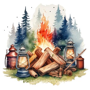 Retro Campfire Clipart 20 Watercolor PNG, SVG, JPG, Vintage Camping ...