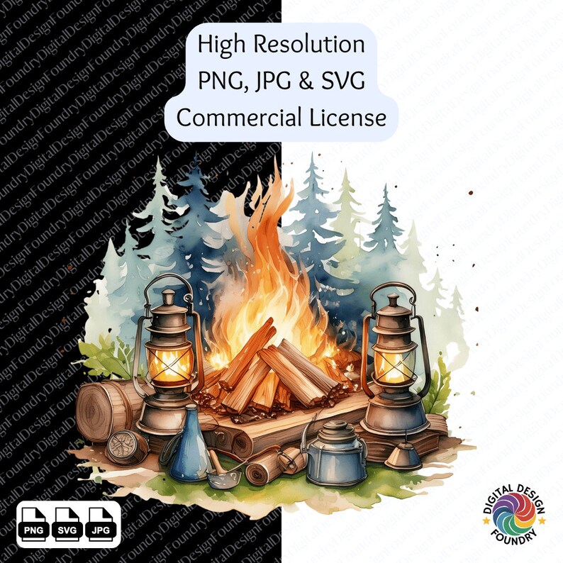 Retro Campfire Clipart 20 Watercolor PNG, SVG, JPG, Vintage Camping, Summer Camp Decor - Etsy