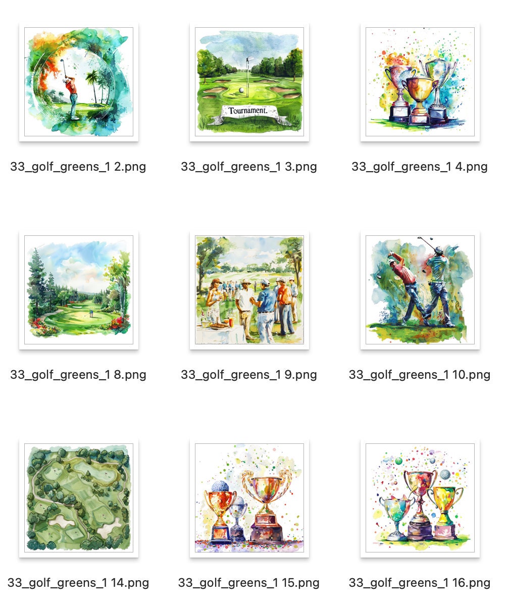 33 Watercolor Golf Clipart Golf Greens & Scenes PNG Set Golfer Gifts ...
