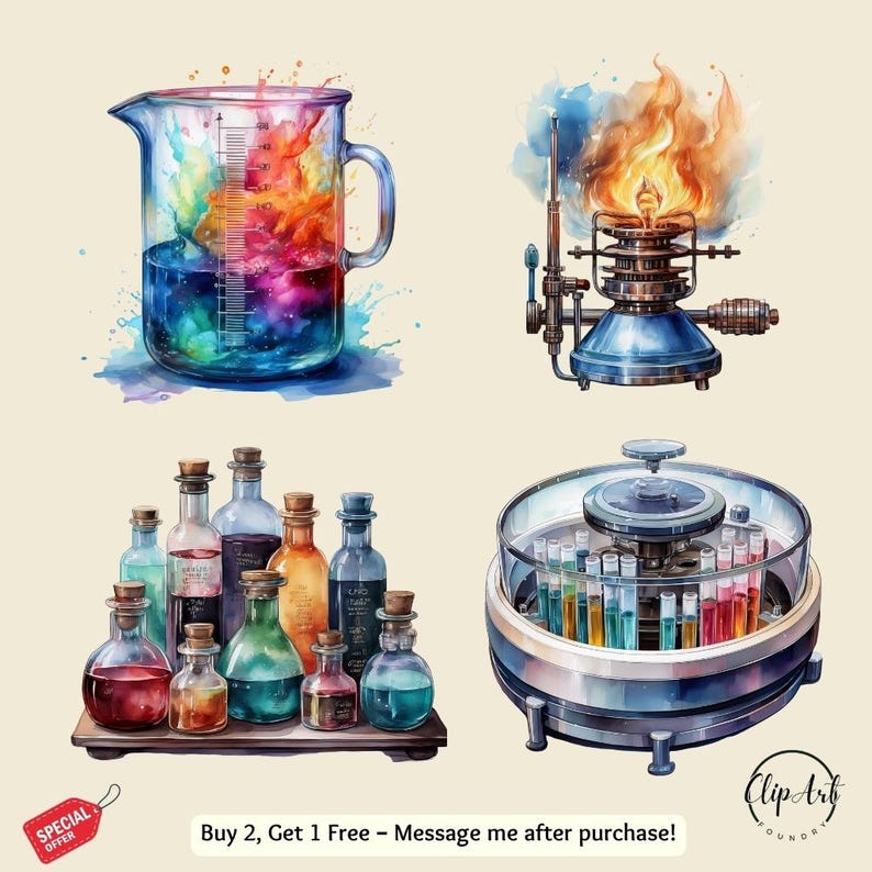 Science Lab Equipment Clipart: Chemistry STEM PNG Collection (digital ...