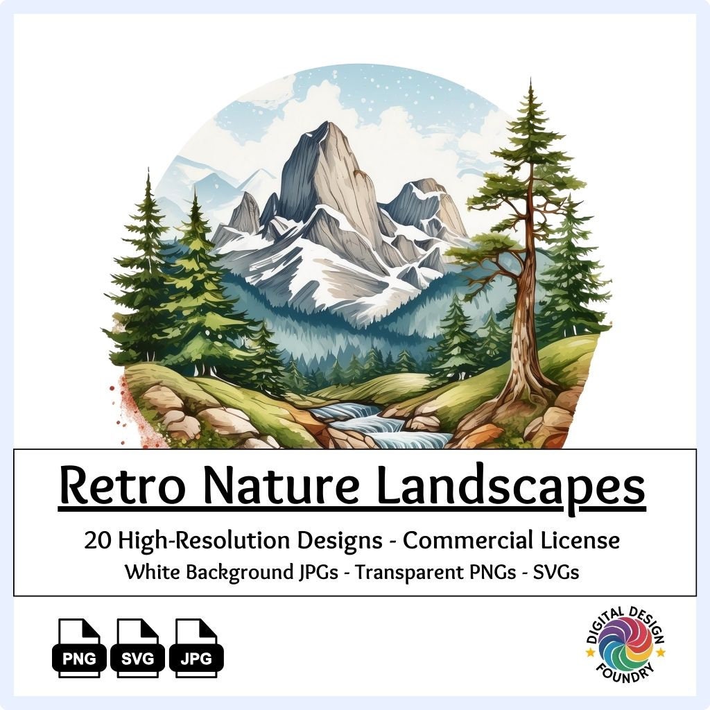 179 Vintage Camping Clipart Bundle PNG, SVG, JPG, Retro Watercolor Outdoors, Campfire, Camper ...