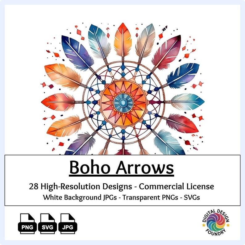 28 Boho Arrows Clipart Watercolor PNG, SVG, JPG, Tribal, Feather ...