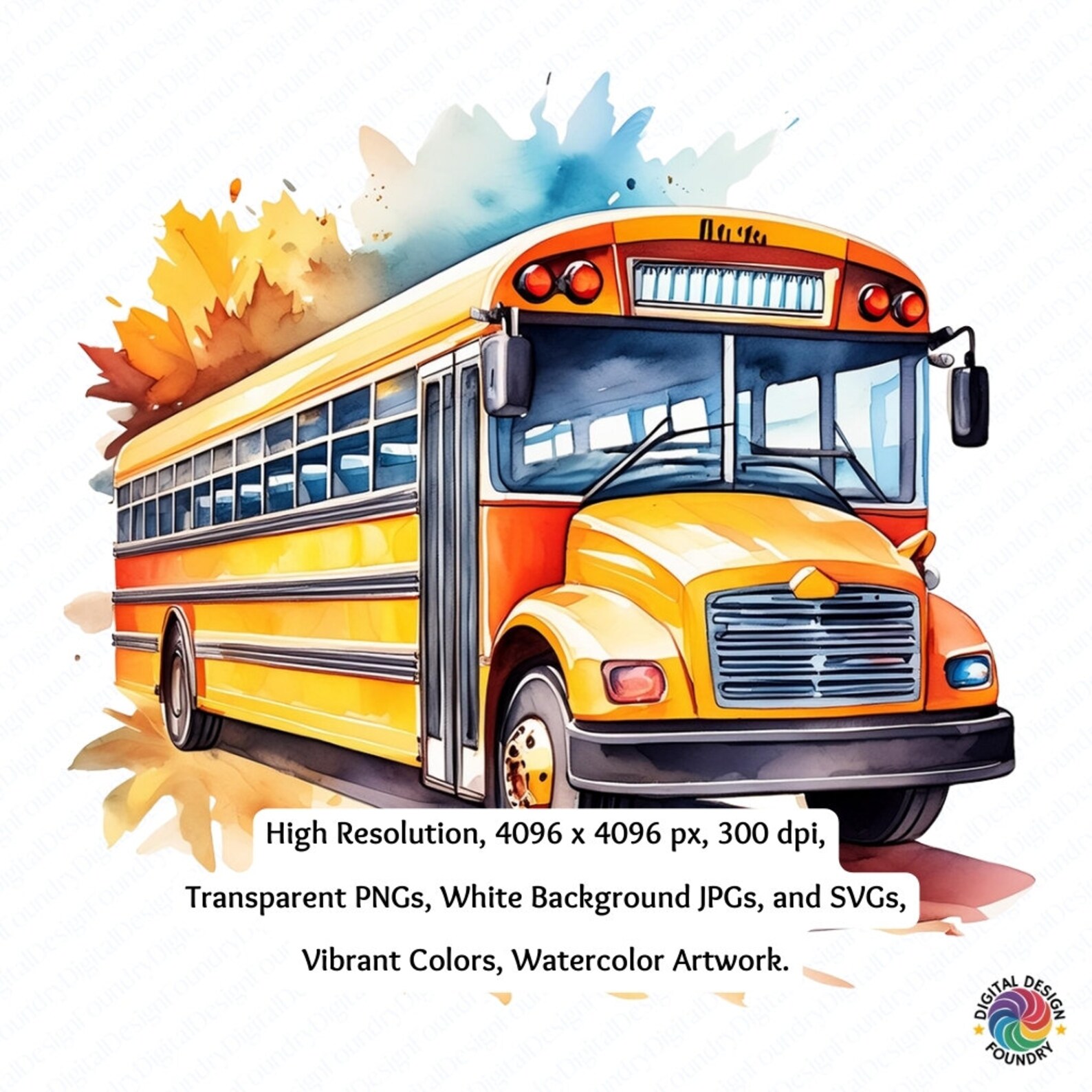 School Bus Clipart 24 Watercolor PNG, SVG, JPG Back to School ...