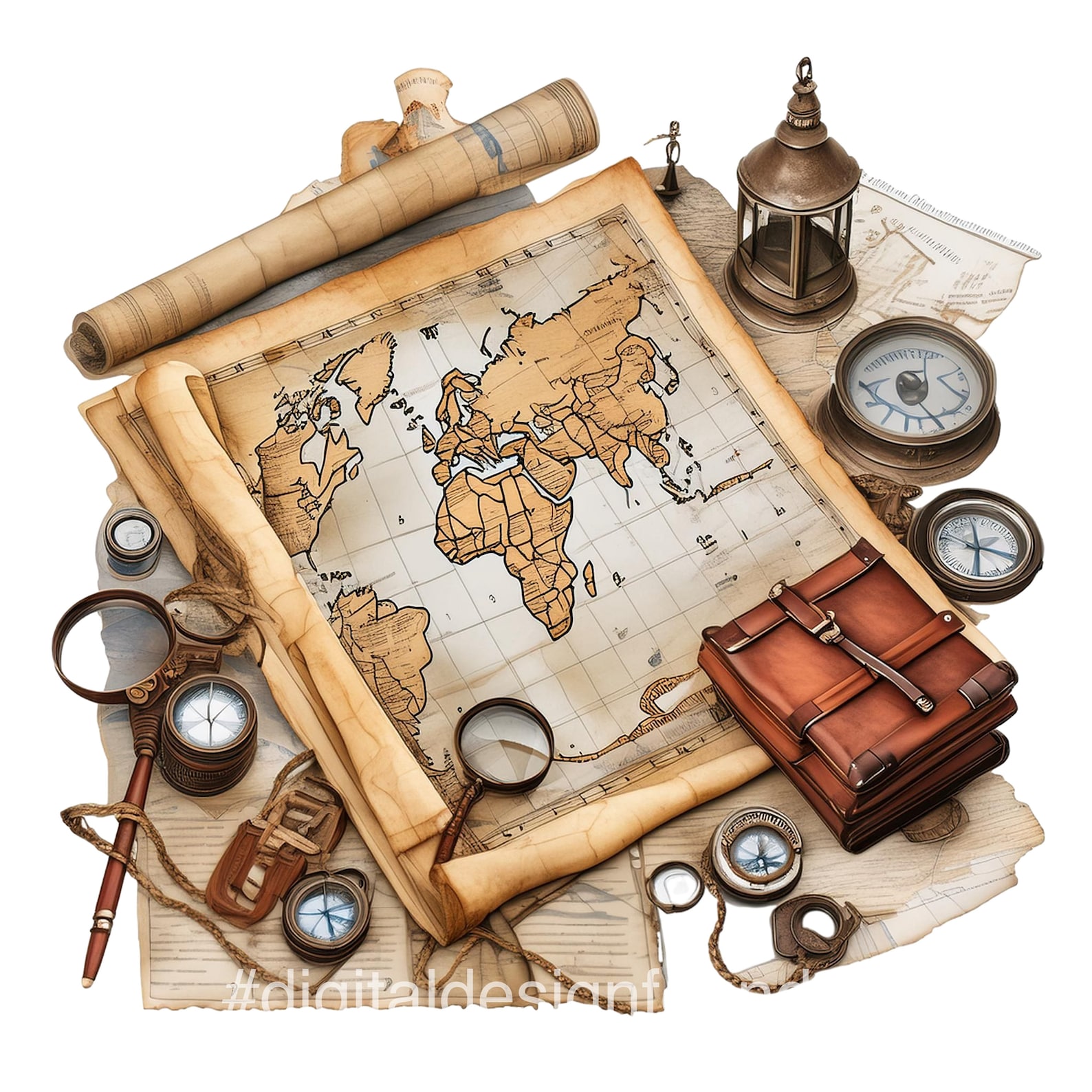 20 Vintage Map Clipart Watercolor PNG, SVG, JPG, Retro Cartography ...