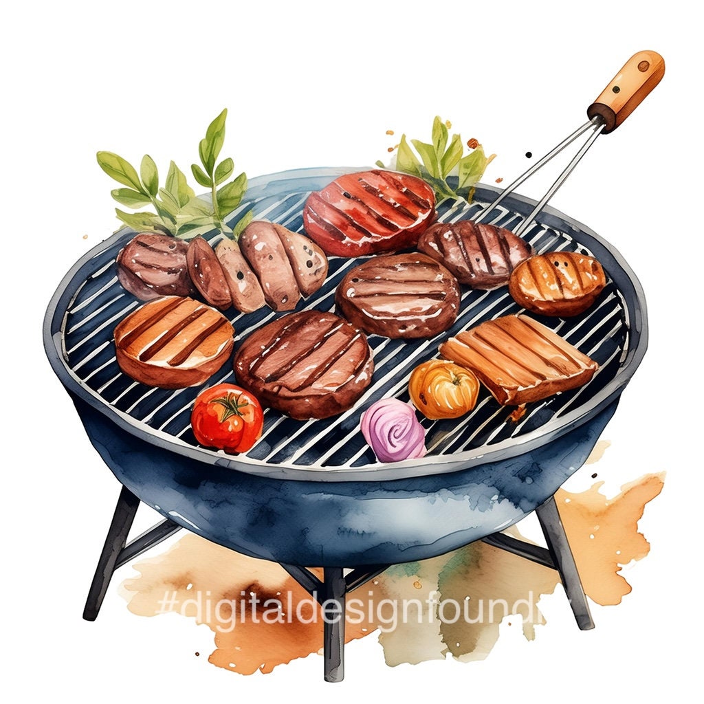 28 Barbecue Clipart Watercolor PNG, SVG, JPG, 4th of July Cookout ...