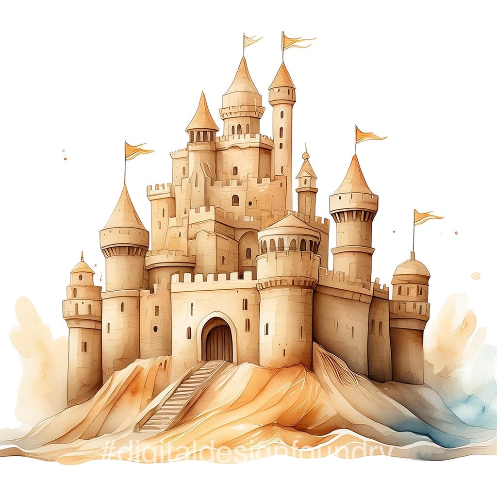 28 Sandcastle Clipart Watercolor PNG, SVG, JPG, Summer, Beach, Vacation ...