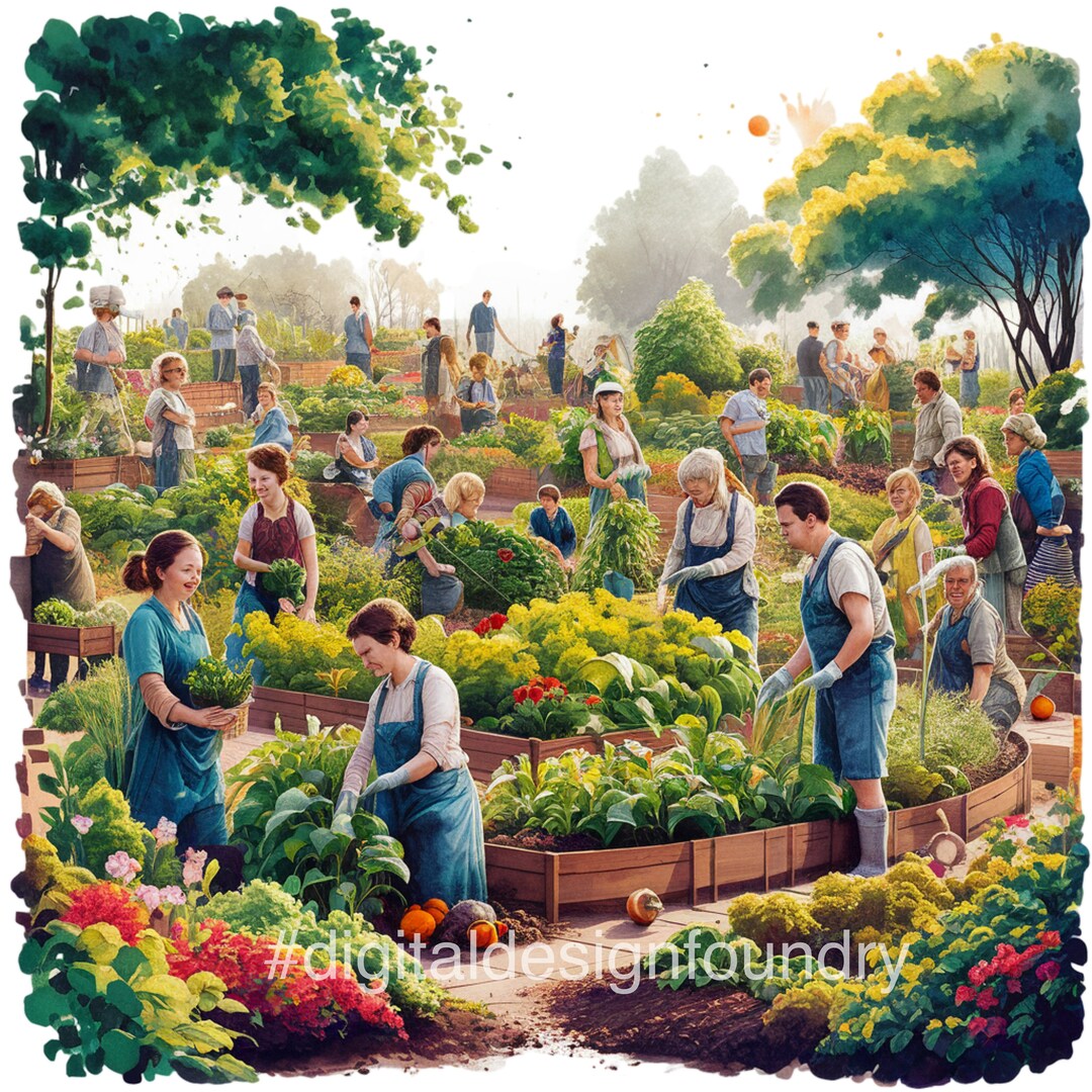 20 Community Garden Clipart Watercolor, PNG, SVG, JPG, Gardening ...