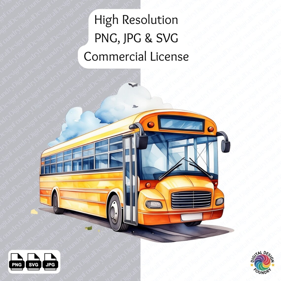 School Bus Clipart 24 Watercolor PNG, SVG, JPG Back to School ...