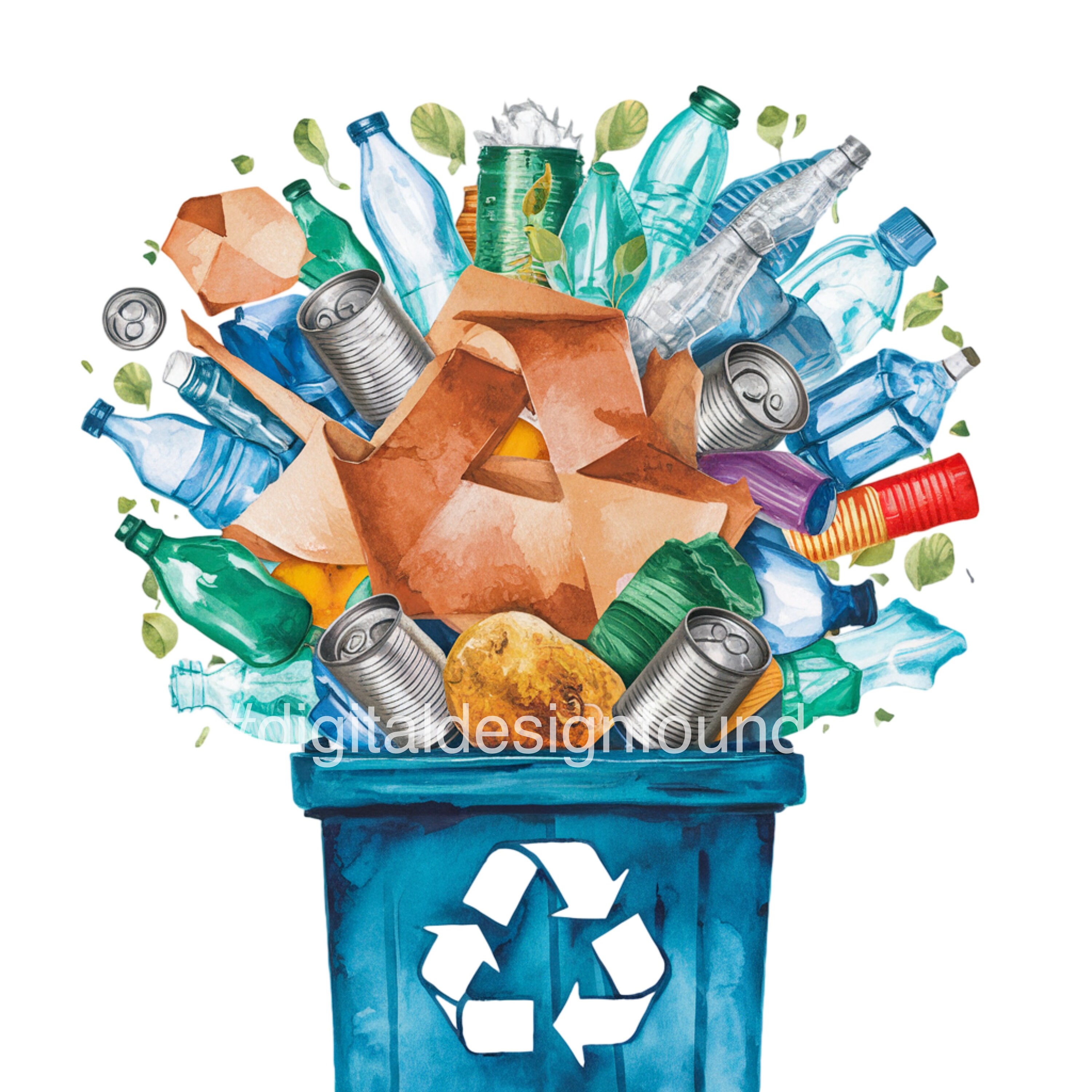 16 Recycling Bin Clipart Watercolor, PNG, SVG, JPG Eco-friendly, Zero ...