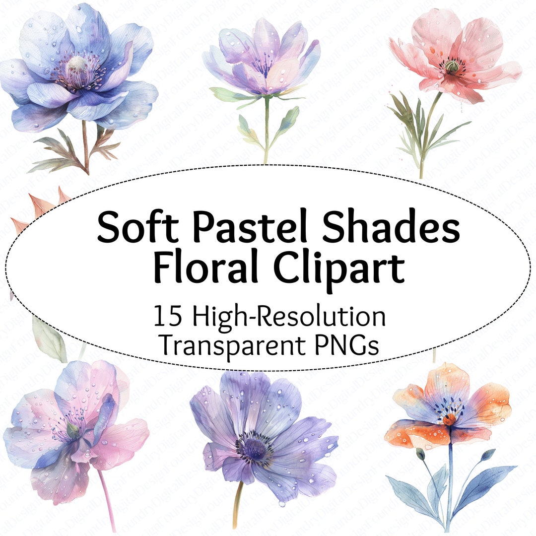 15 Soft Pastel Watercolor Floral Clipart Dreamy Spring Flowers Pngs ...