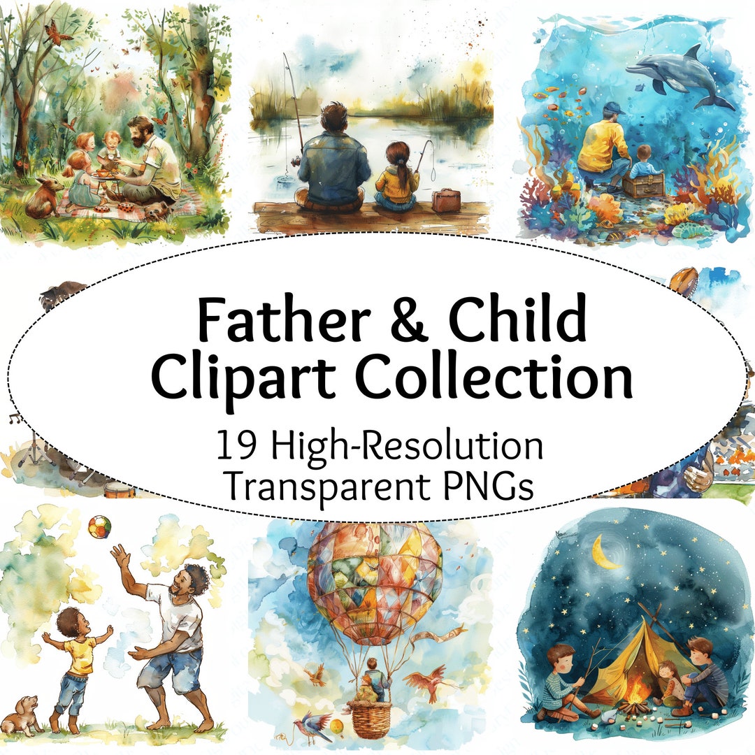19 Watercolor Father's Day Clipart Dad & Child Bonding Activities Pngs ...