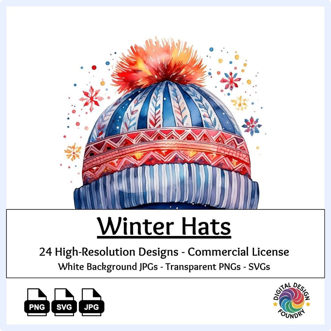 24 Winter Hat Clipart PNG, SVG, JPG, Watercolor Holiday, Christmas ...