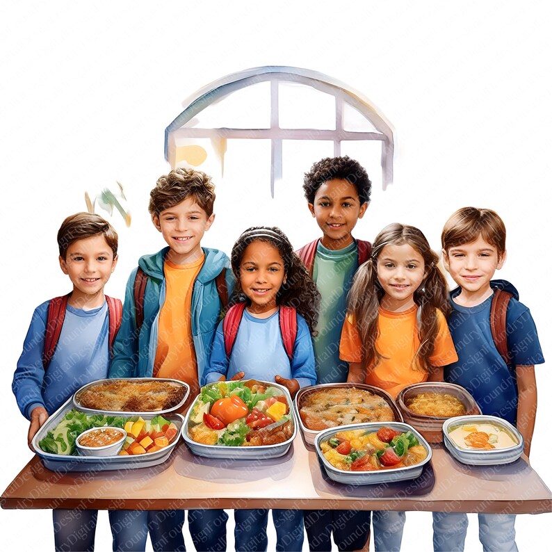 Cafeteria Fun Clipart | 30 Watercolor Pngs | School Lunch Illustrations ...
