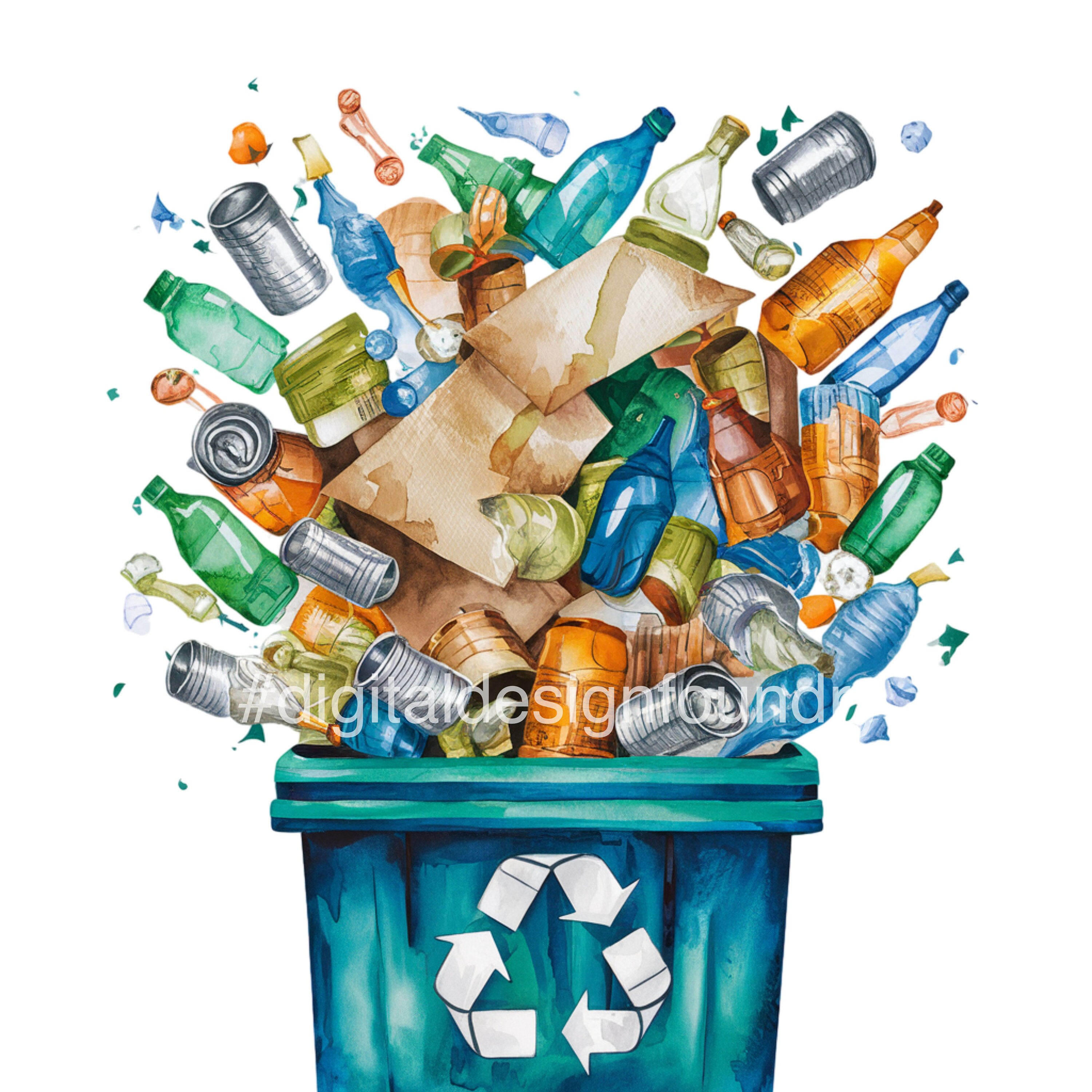 16 Recycling Bin Clipart Watercolor, PNG, SVG, JPG Eco-friendly, Zero ...