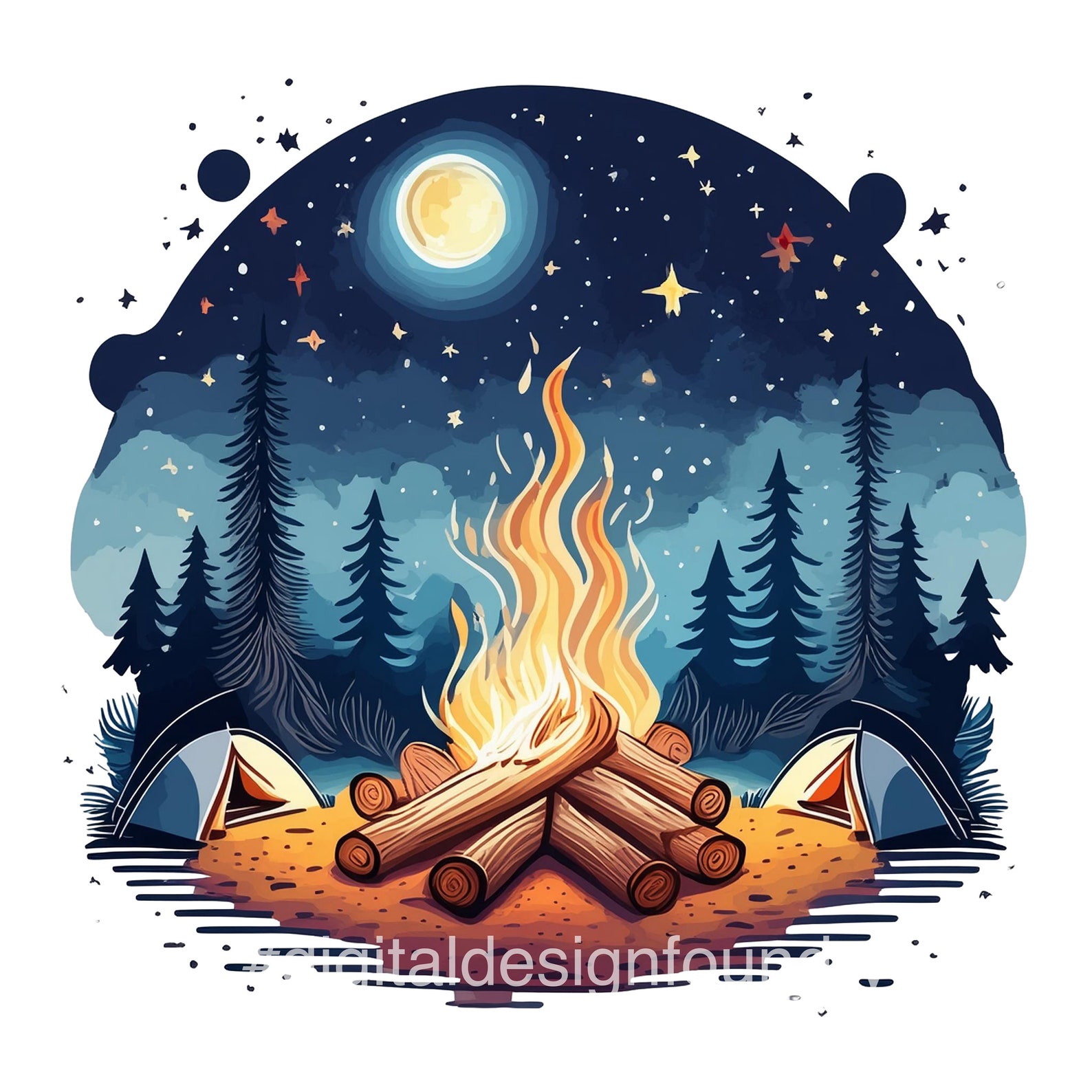 Retro Campfire Clipart 20 Watercolor PNG, SVG, JPG, Vintage Camping ...