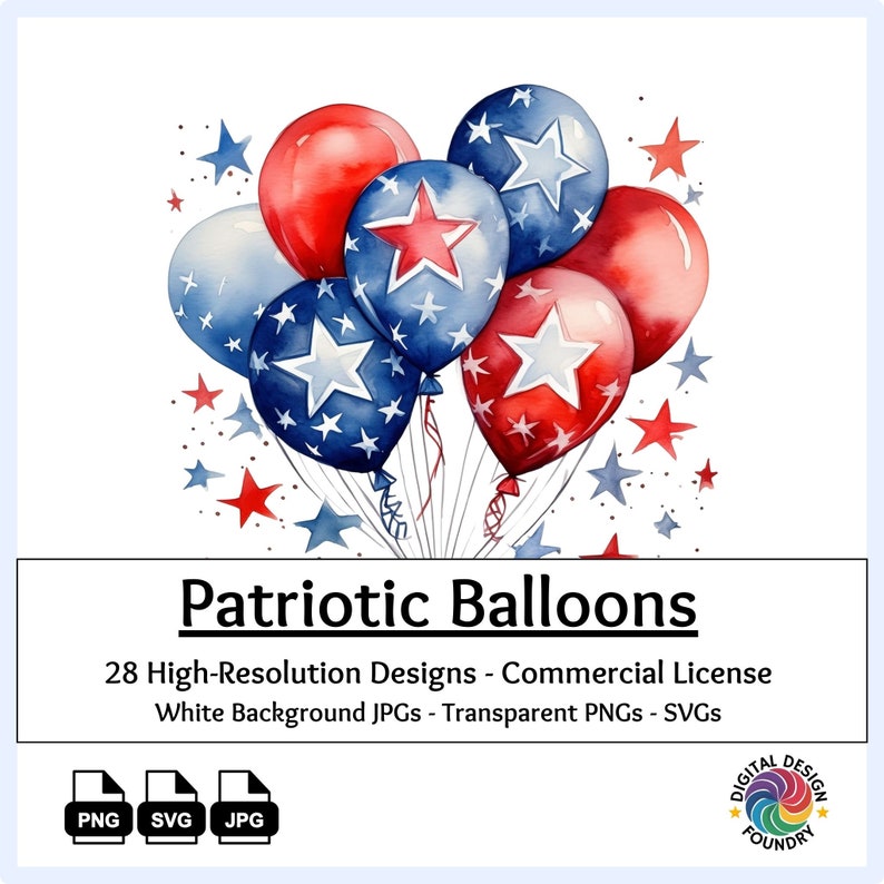 28 Patriotic Balloons Clipart Watercolor PNG, SVG, JPG, 4th of July ...