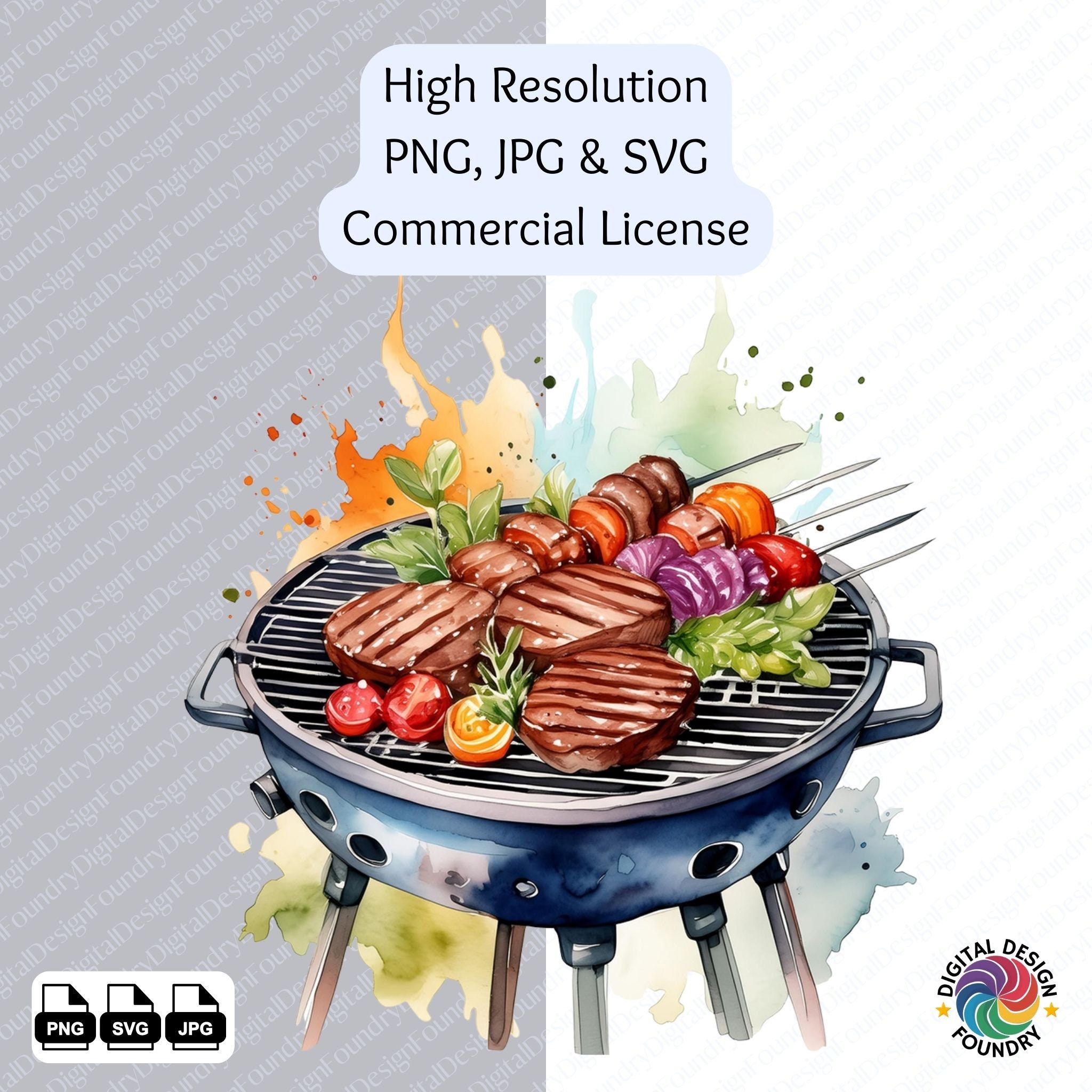 28 Barbecue Clipart Watercolor PNG, SVG, JPG, 4th of July Cookout ...