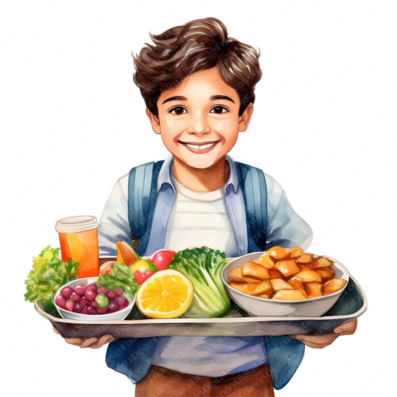 Cafeteria Fun Clipart | 30 Watercolor Pngs | School Lunch Illustrations ...