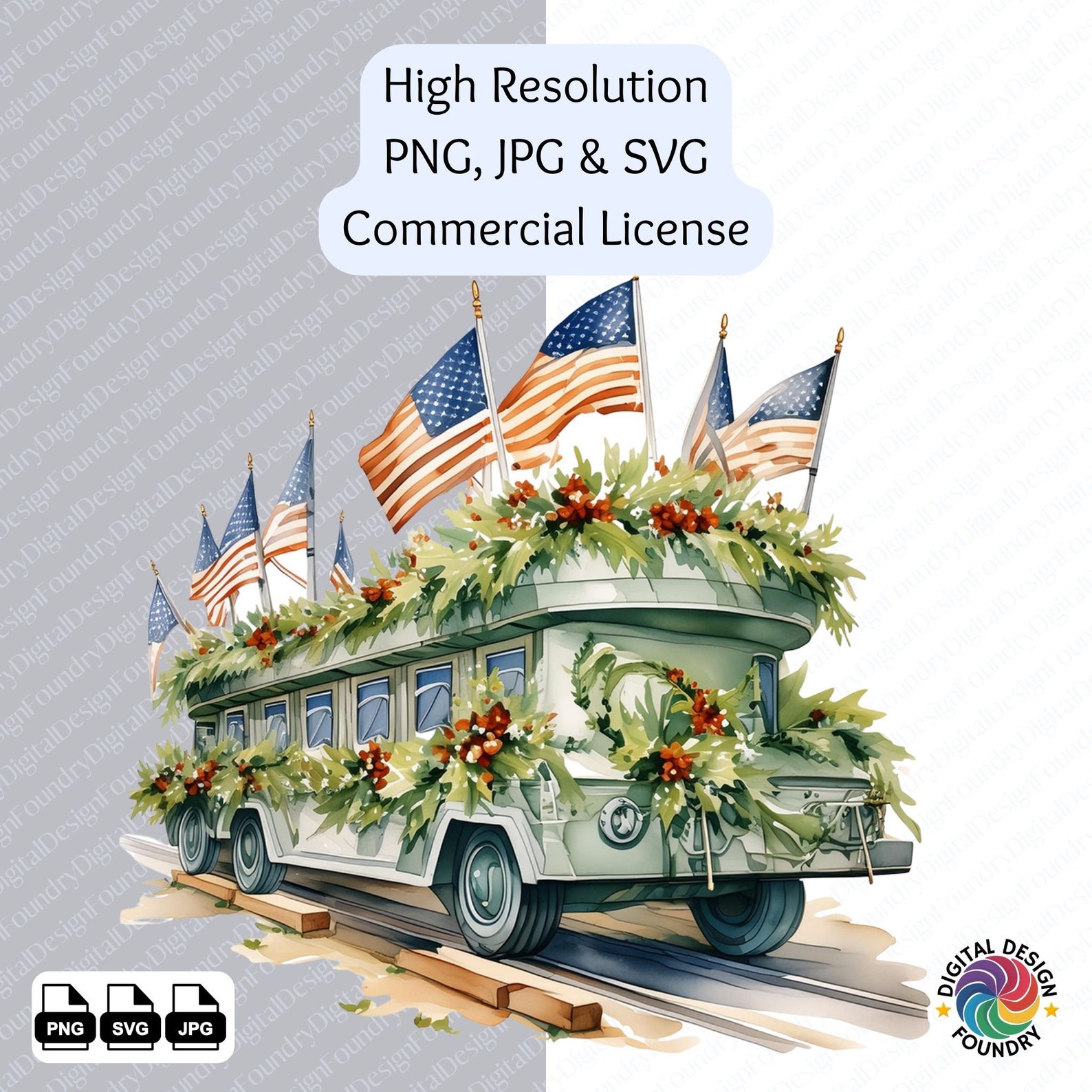 Parade Float Clipart 28 Watercolor PNG, SVG, JPG, 4th of July, Festival ...