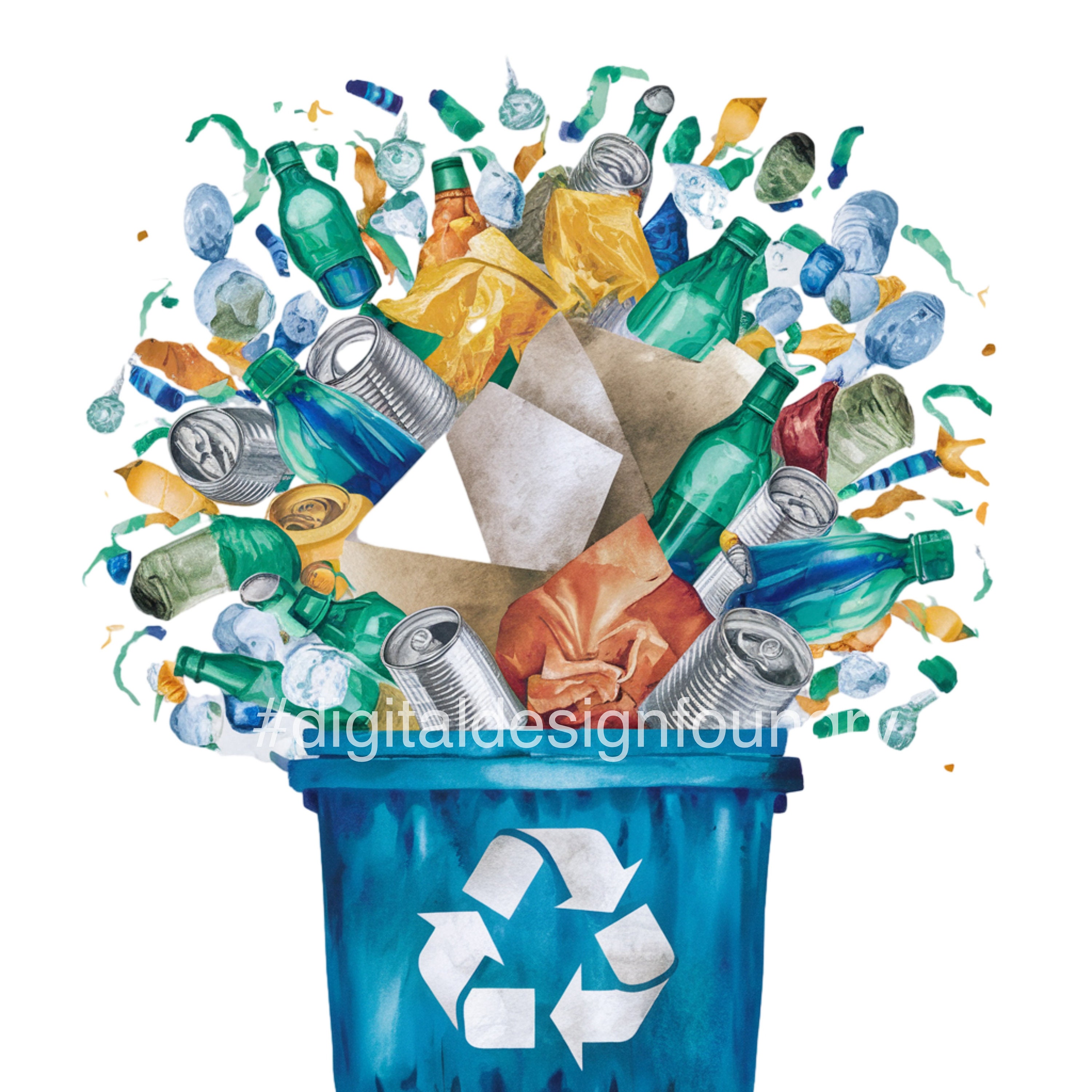16 Recycling Bin Clipart Watercolor, PNG, SVG, JPG Eco-friendly, Zero ...