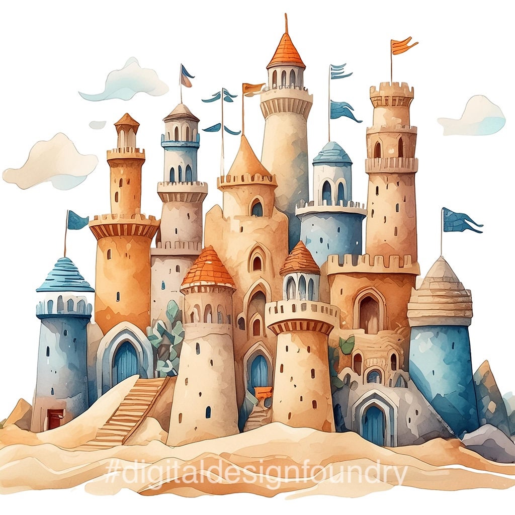28 Sandcastle Clipart Watercolor PNG, SVG, JPG, Summer, Beach, Vacation ...