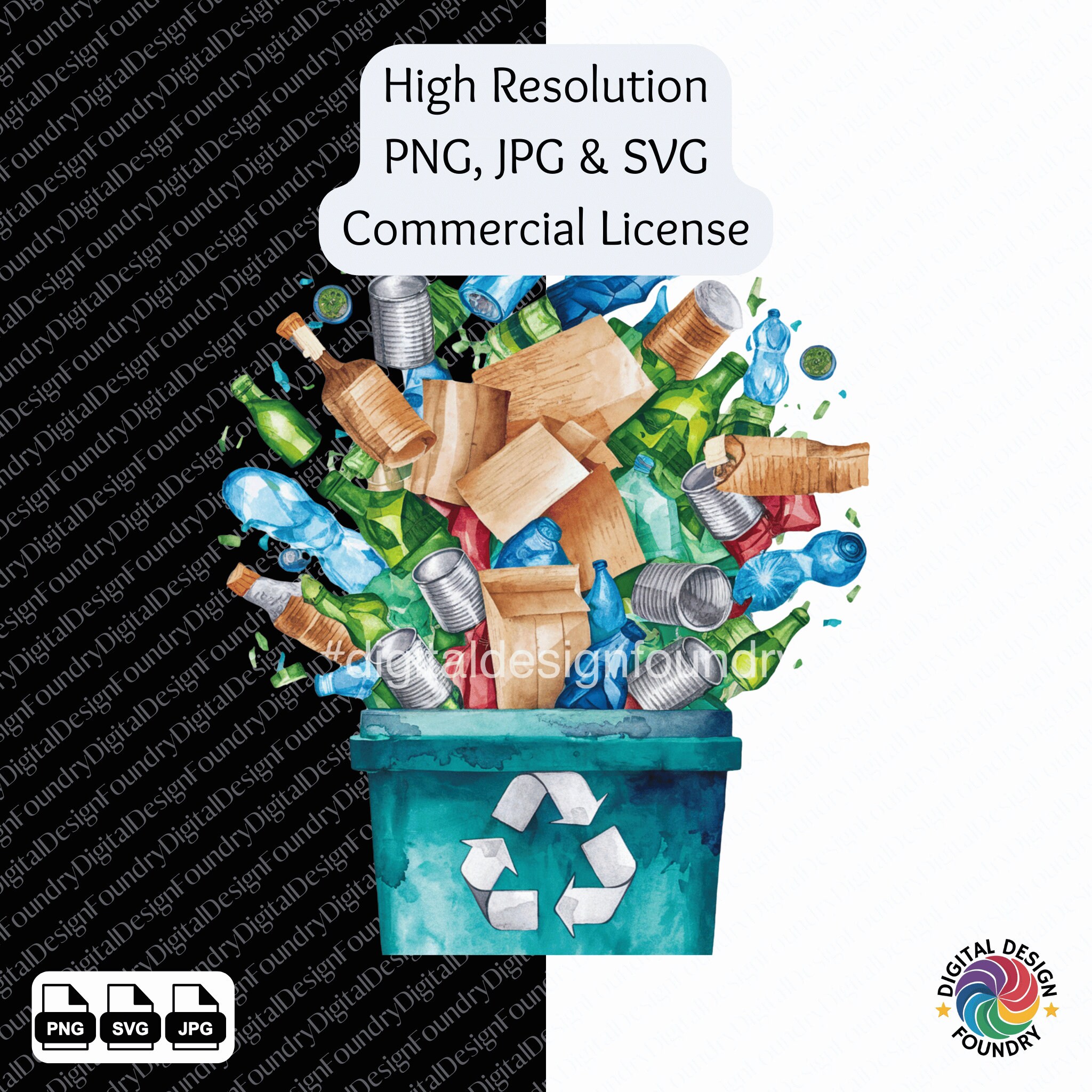 16 Recycling Bin Clipart Watercolor, PNG, SVG, JPG Eco-friendly, Zero ...