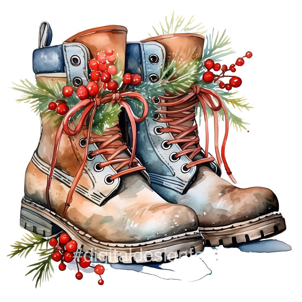 28 Winter Boots Clipart PNG, SVG, JPG, Watercolor Holiday, Christmas ...