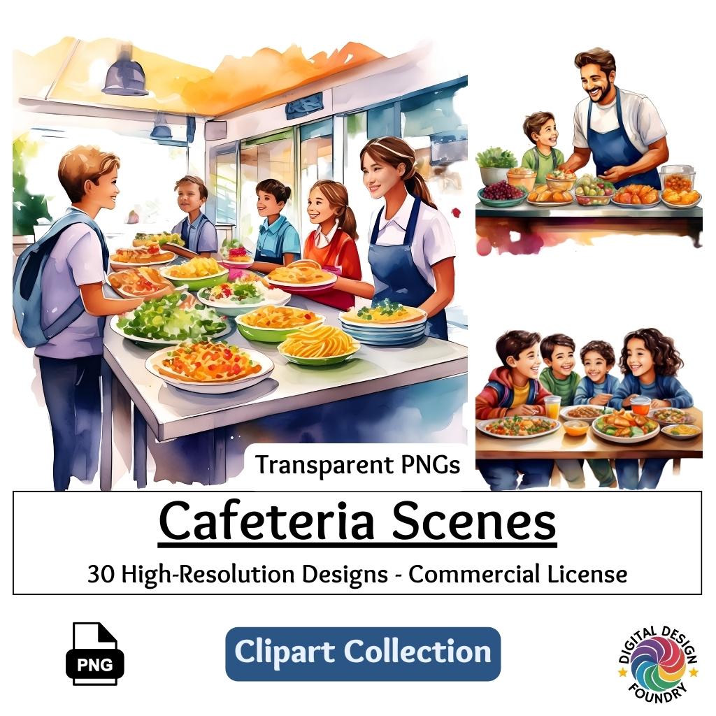 Cafeteria Fun Clipart | 30 Watercolor Pngs | School Lunch Illustrations ...