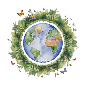 19 Earth Scenes Clipart Watercolor, PNG, SVG, JPG, Whimsical Earth Day ...