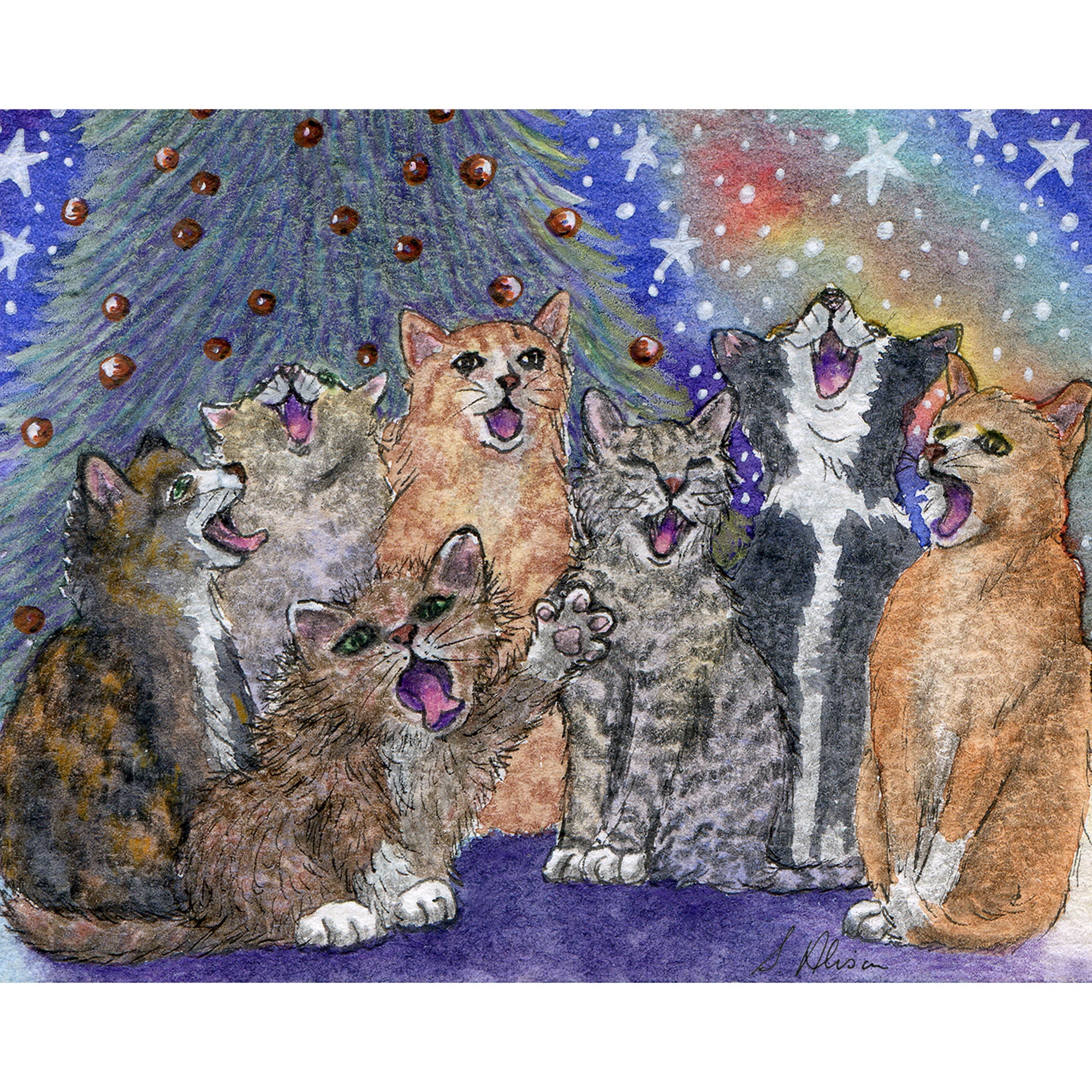 Cat Choir Cat 5x7 and 8x10 Inch Art Print Poster Silver Ginger | Etsy