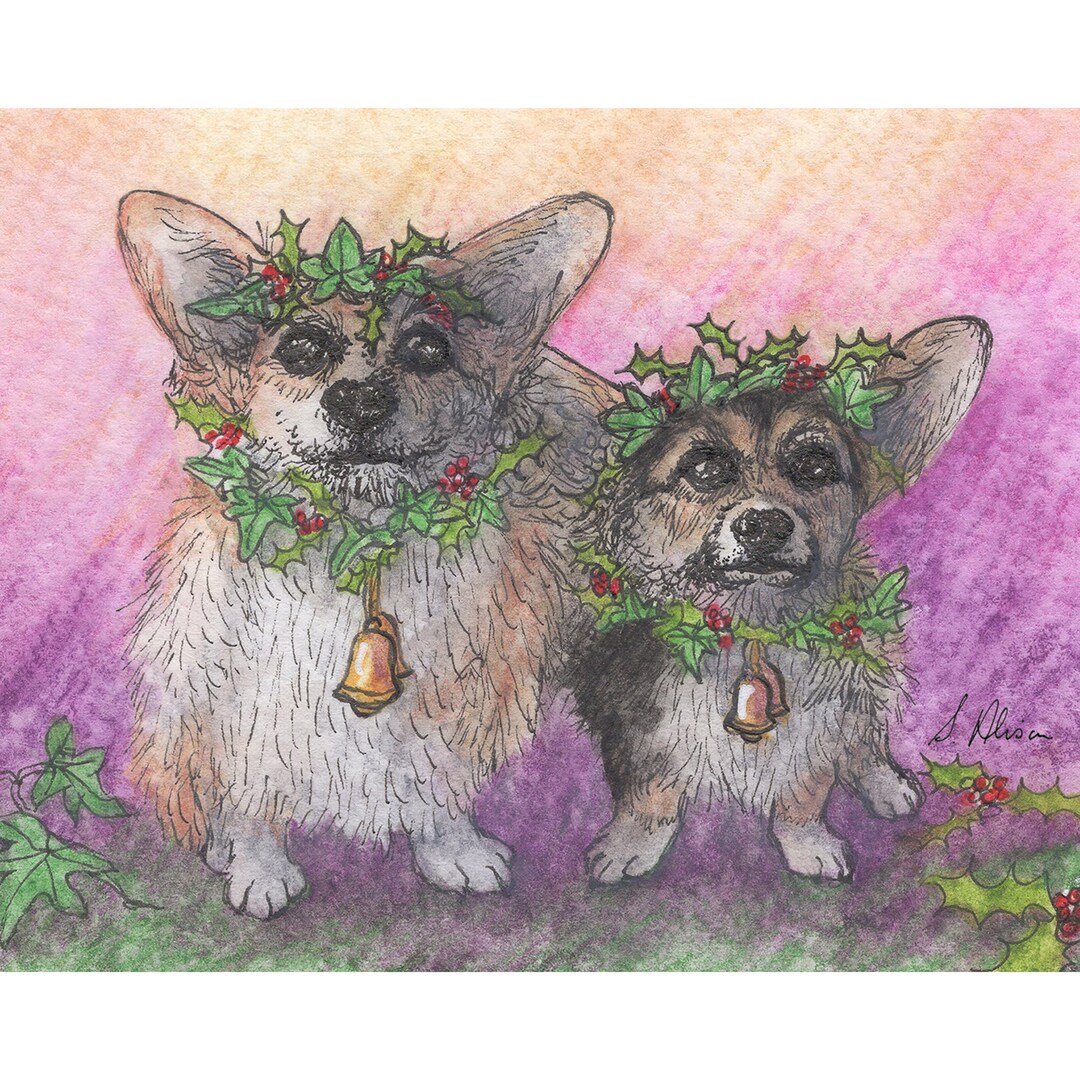 Welsh Corgi Dog 5x7 8x10 Print Poster the Holly and Ivy From Susan ...