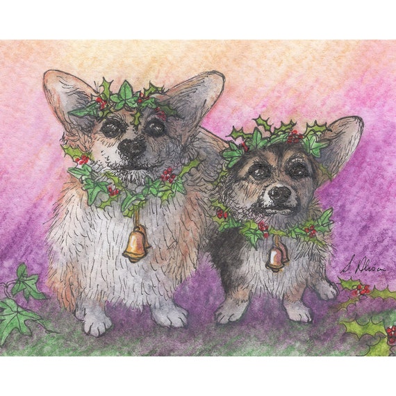 Welsh Corgi Dog 5x7 8x10 Print Poster the Holly and Ivy From - Etsy