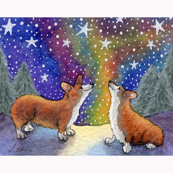 Corgi Starry Night Art - Etsy