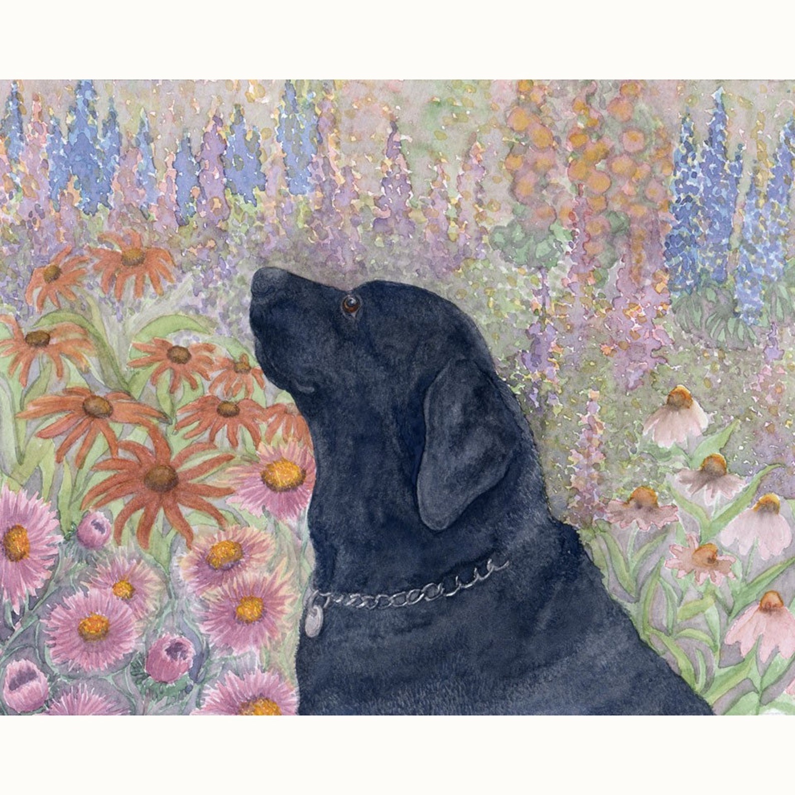 Black Labrador Retriever Floral Signed Dog Art Print Poster Signed 5x7 ...