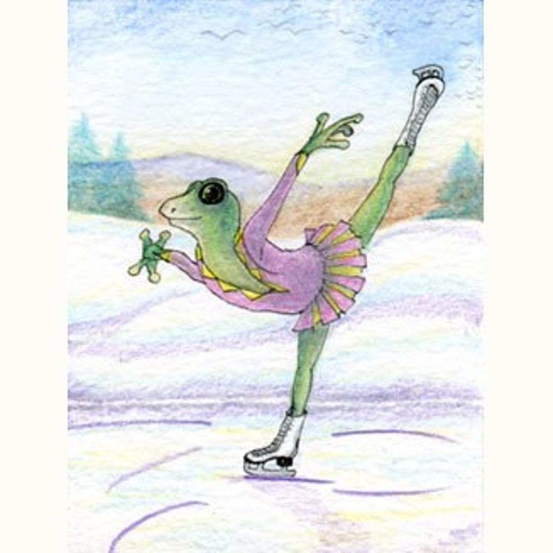 Ice Skating Frog Signed Art Print in Two Different Sizes 5x7 & 8x10 ...